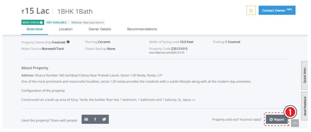 Where can I report about wrong information posted in a property/project ...