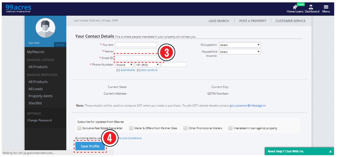 How can I change my email ID on 99acres? - FAQ